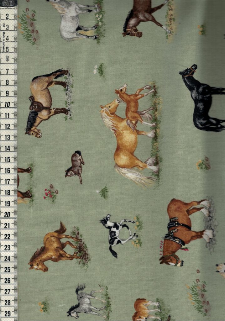 Tissu patchwork enfant vert chevaux – la Récré : l'art de créer